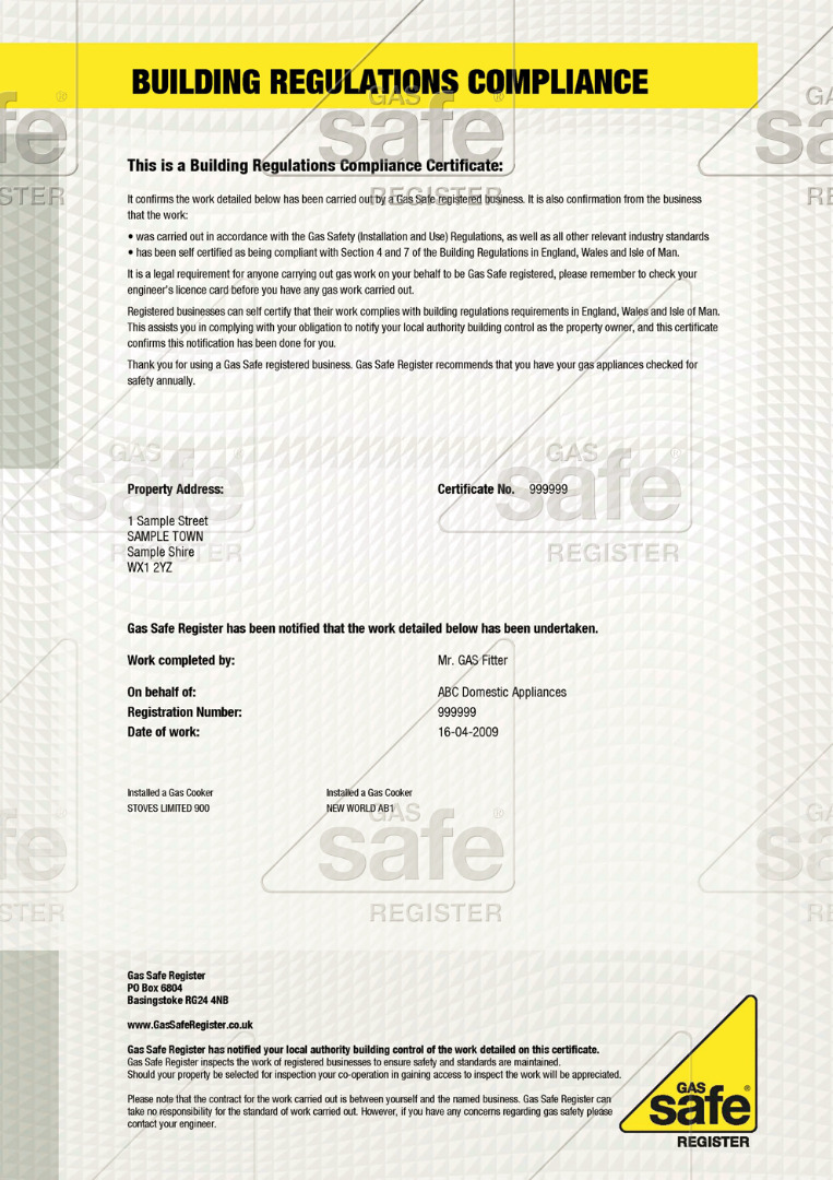 Building Regulations Certificates Gas Safe Register Gas Safe Register